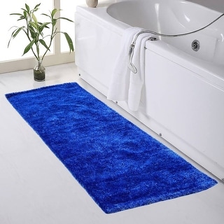 Dark Blue 2x5 Feet Long Soft Absorbent Bathroom Bath Mat Shimmer Shag ...