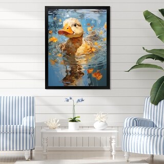 Designart "Yellow Ducklings Pond Reflections" Duck Wall Decor Yellow ...