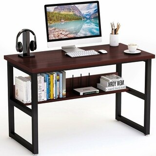 47 Inch Computer Desk Workstation Wide Desktop Storage Shelf Bookshelf ...