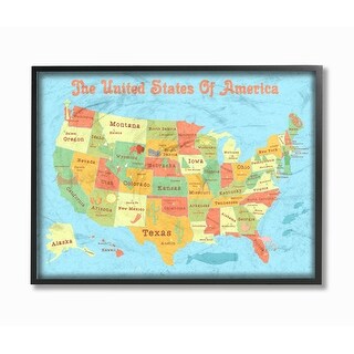Stupell United States of America Kids Map Framed Giclee Texture Art ...