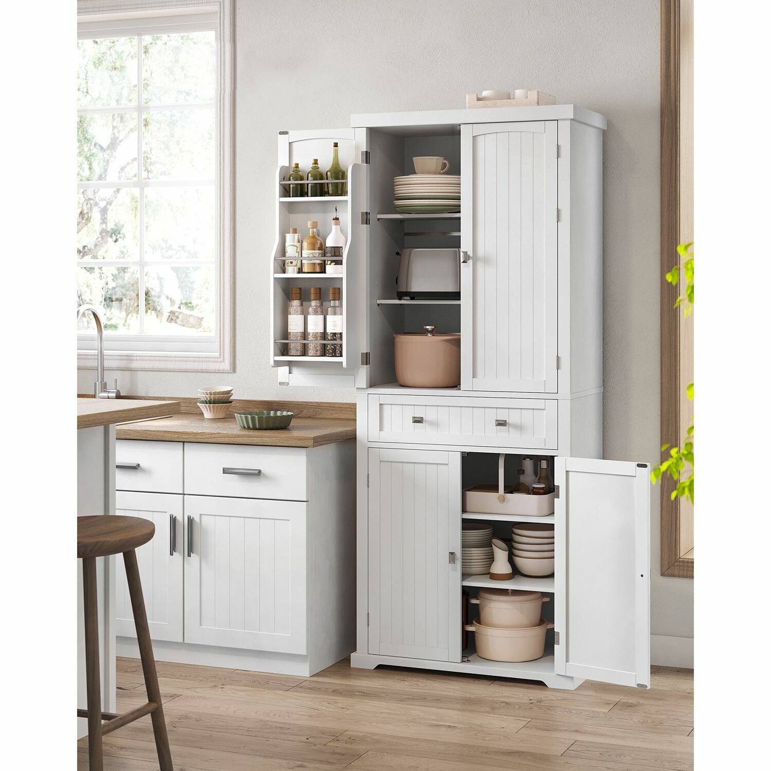 Modern 72 inch Kitchen Pantry Cabinet Spacious Storage Solution for Kitchen and Dining Room 15.7 D x 30 W x 71.7 H Ink Black