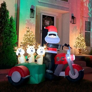 Fraser Hill Farm 6-Ft. Tall Prelit Santa on Motorcycle with Reindeer ...