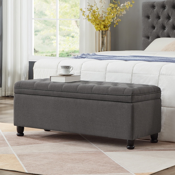 45 Wide Modern Upholstered Tufted Storage Bench Bed Bench with Spindle Wooden Legs