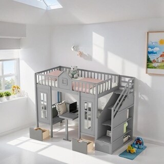 Twin-Over-Twin Bunk Bed with Changeable Table, Wooden Bed Turn into ...