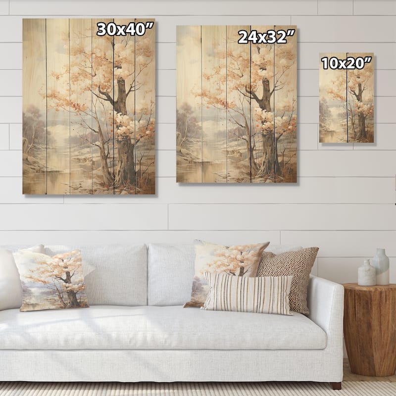 Designart "Muted Tone Oak Trees In Autumn I" Tree Oak Wood Wall Decor ...