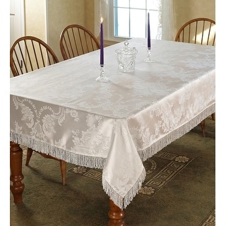 Violet Linen Majestic Jacquard Damask Pattern Fringed Tablecloth - Bed ...