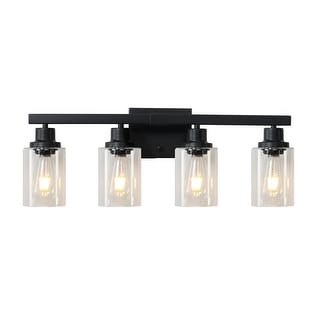 23.6 in. 4-Light Black Farmhouse LED Vanity Light Fixture with Glass ...