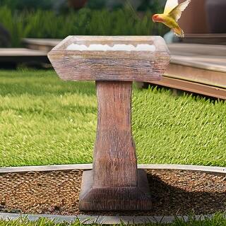 23.2in H Square Bird Bath for Garden - Concrete Birdbath with Pedestal ...