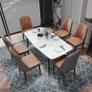 Set of 6 Simple Modern Bucket Seat PU Dining Chair With Lron Metal Gold ...