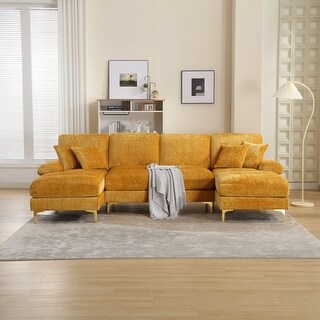 Modern Cloud Sectional Sofa Chenille Fabric Chaise Lounge Sleeper Sofa ...
