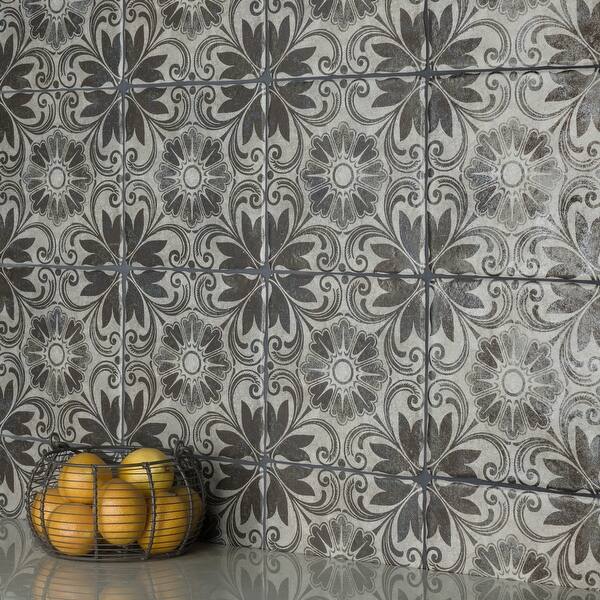 Merola Tile Costa Cendra Decor Dahlia Encaustic 7.75" x 7.75" Ceramic ...