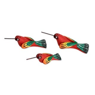 Novica Handmade Red Hummingbird Family Ceramic Figurines (Set Of 3 ...
