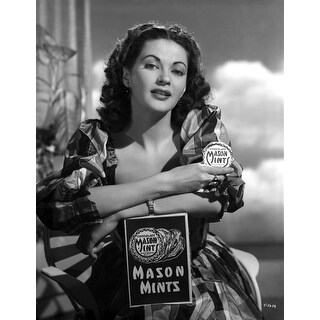 Yvonne Decarlo Leaning on Mason Mints Catalog in Black and White Photo ...