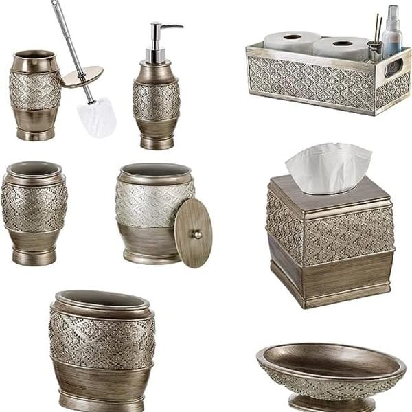 Creative Scents Dublin Brushed SIlver Bathroom Accessory Set of 6 - Bed ...