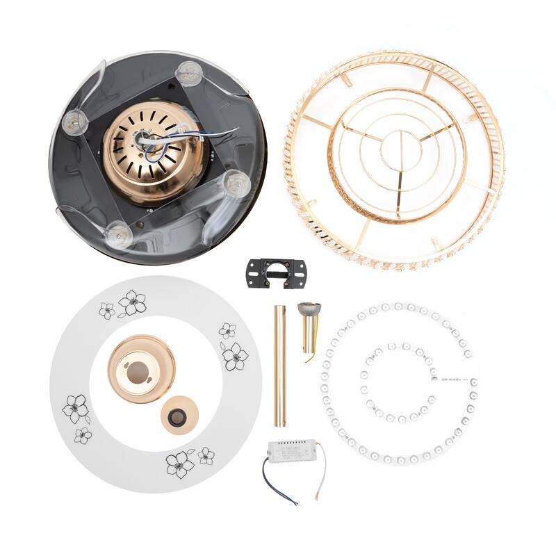 42In LED Crystal Gold Ceiling Fan Retractable Blades - Overstock - 36009502