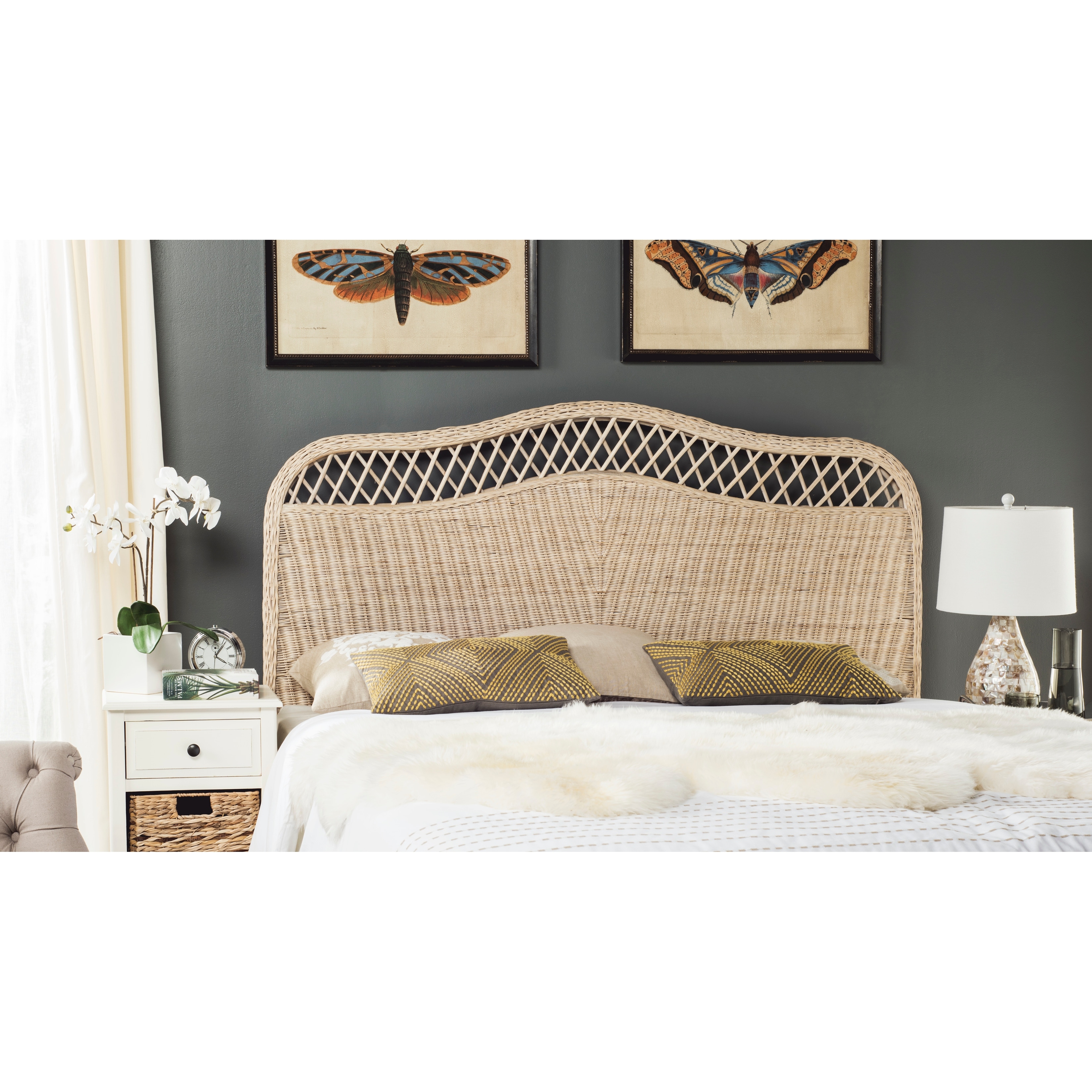 SAFAVIEH Sephina White Washed Rattan Headboard Queen On Sale Bed Bath Beyond 14428249