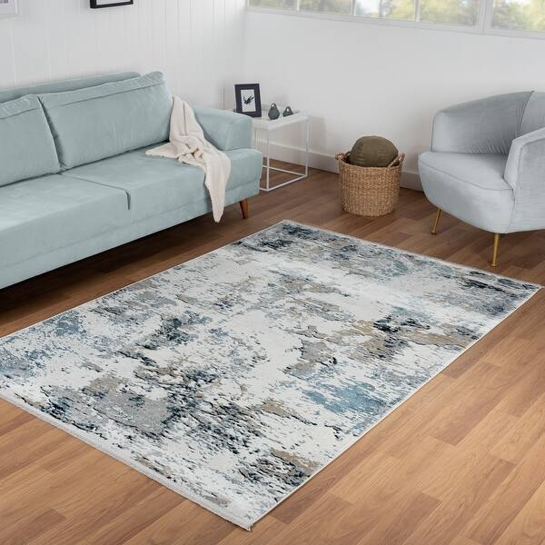 Xanthos Collection Grey and Blue Abstract Area Rug - Bed Bath & Beyond ...