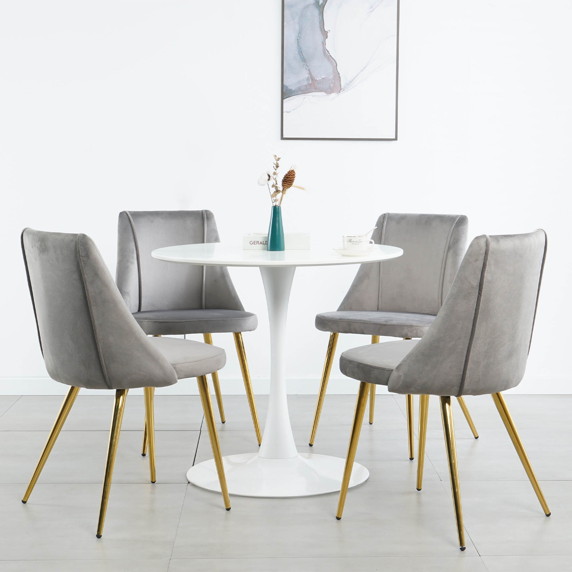Set of 4 Modern Dining Chair with Metal Legs Black Silver