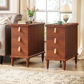 Narrow End Table with 3 Drawers, Nightstand Bedside Table for Bedroom ...