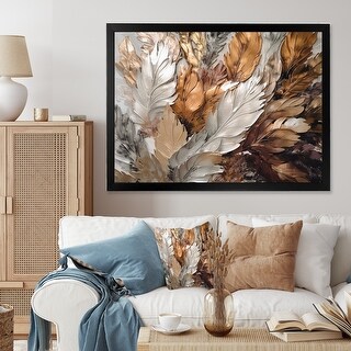 Designart "Gold Feather Extravaganza Iv" Glam Feather Framed Wall Decor ...
