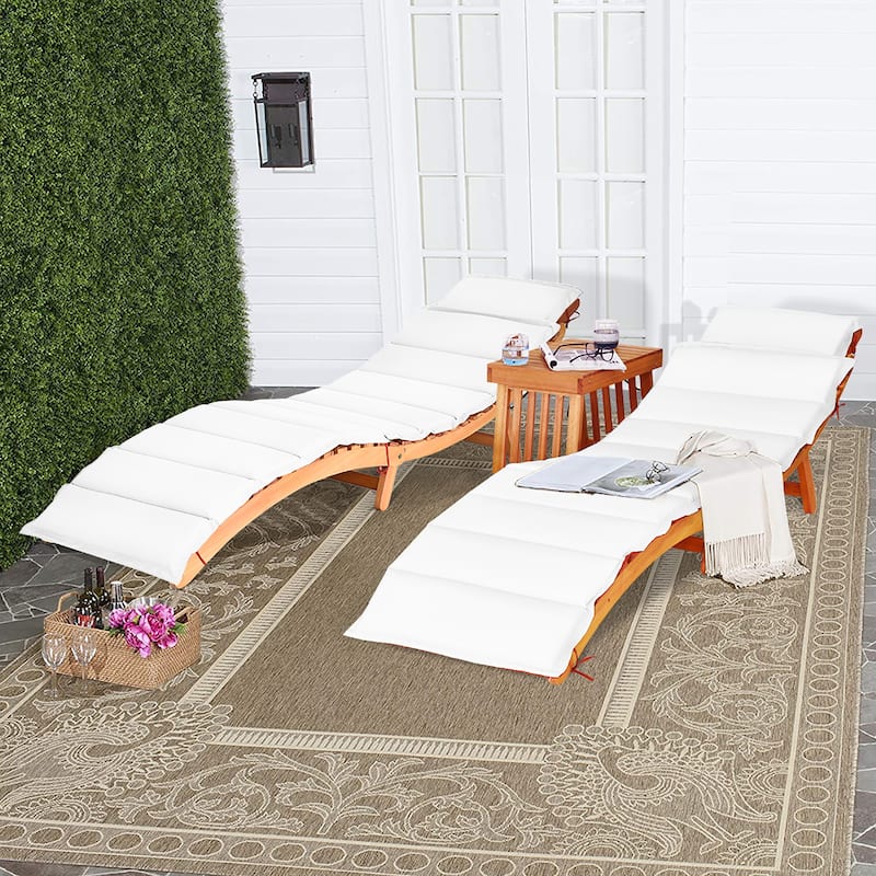 3 PCS Foldable Patio Lounge Chair & Table Set w/ Double-Sided Cushion ...