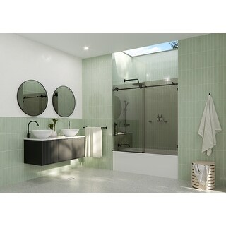 Polaris 60 in. x 78 in. Fully Frameless Glass Sliding Bypass Shower Doors with Square Hardware ...