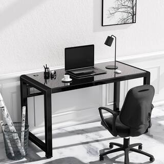 Black Tempered Glass Computer Desk for Home Office Workstation and ...