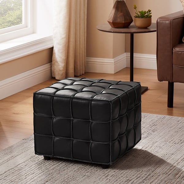 Art Leon Top Grain Leather Square Pouf Ottoman - Bed Bath & Beyond - 40832998