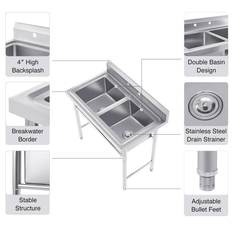 CO-Z Double-basin Utility Sink Free Standing Laundry Kitchen Sink ...