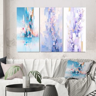 Designart "Teal Peach Interlocking Perspectives" Cubism Wall Art Set Of ...