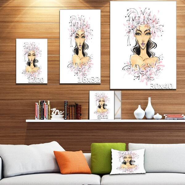 Designart "Young Girl in Flowers" Glamour Print on Wrapped Canvas - Bed ...