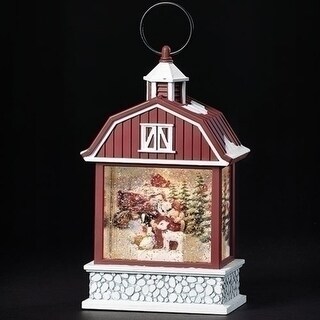 9.25" White and Red Santa Barn Swirl LED Christmas Tabletop Lantern ...