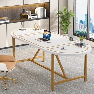 70.8 Inch Modern Executive Desk, Gold White Computer Desk - Bed Bath ...