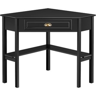 Wood Triangle Computer Desk Corner Table with Large Drawer & Shelves ...