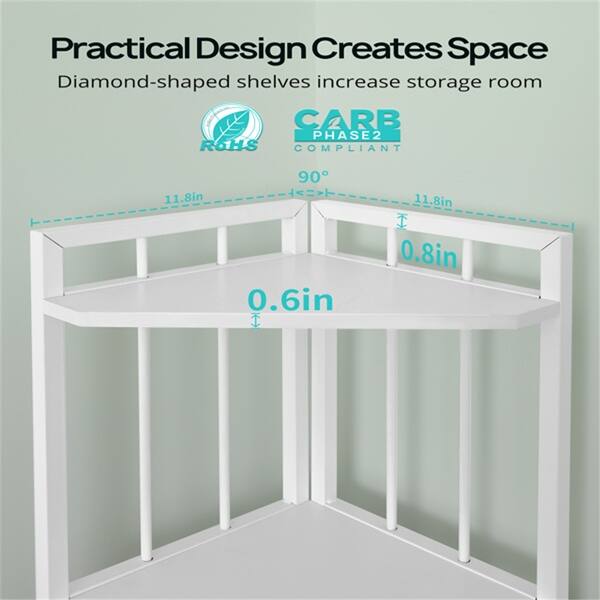 White Corner Storage Rack 4-Tier Bookshelf Storage Stand - Bed Bath ...