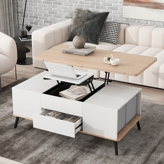 Double Lift-top Coffee Table Set of 5, End Table w/ Convertible Storage ...