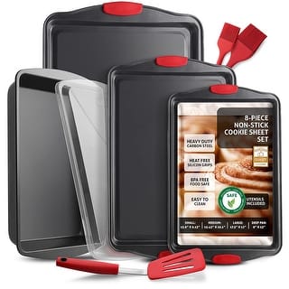 Baking Sheet Set, 8-Piece Cookie Sheet Set with Silicone Handles, Steel ...