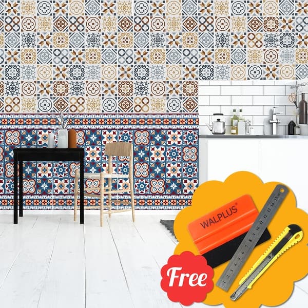 Walplus Azulejo Skirting Wall Tile Stickers Peel and Stick 24pcs 8"x8 ...