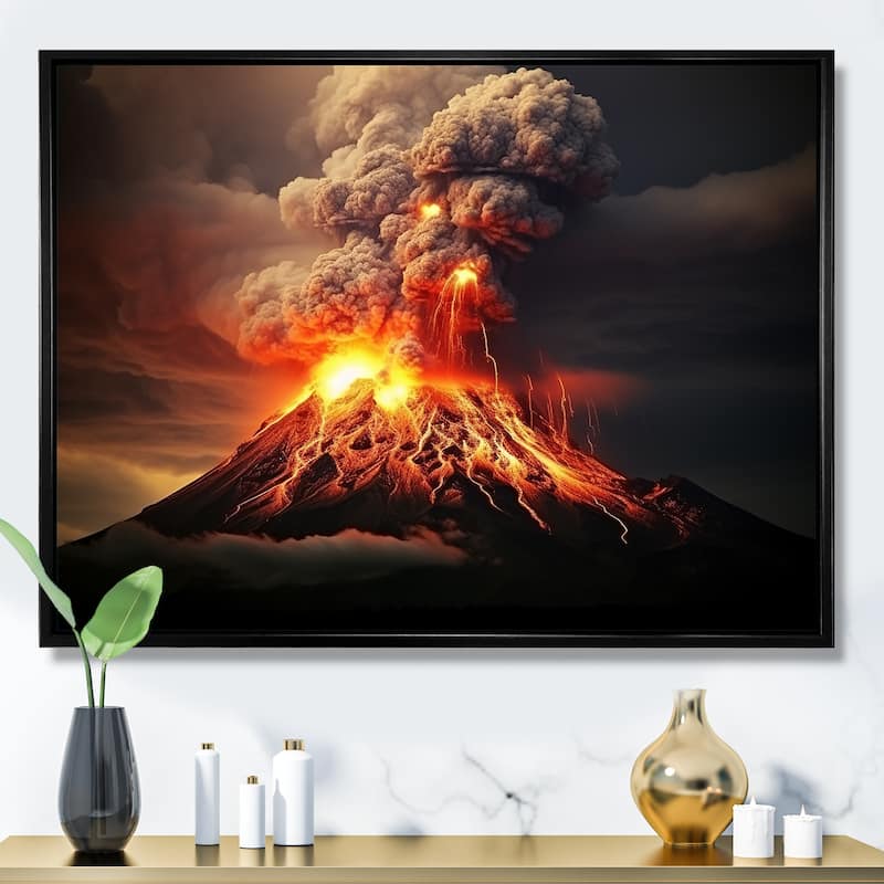 Designart "Volcano Volcanic Explosion III" Volcano Framed Canvas Prints ...