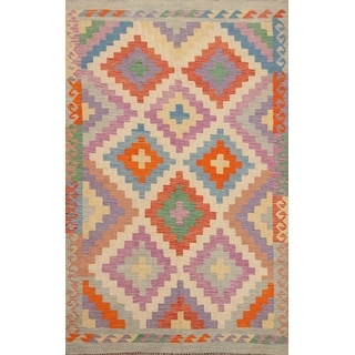 Multi-Color Geometric Kilim Reversible Area Rug Flat-Weave Wool Carpet ...