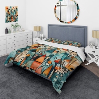 Designart "Joyful Geometric I" Green Modern - Bed Cover Set With Shams ...