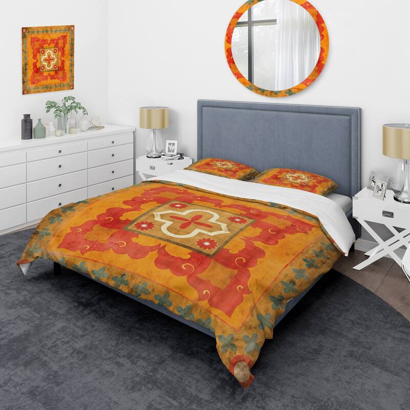 Designart 'Moroccan Orange Tiles Collage II' Cottage Bedding Set ...