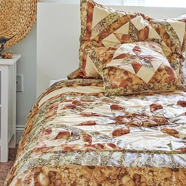 Twin Rustic Floral Beige Earthy Patchwork Comforter Set Brown - Bed ...
