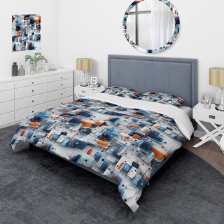 Designart "Blue Metropolis Matrix Pattern" Blue Modern - Bedding Set ...