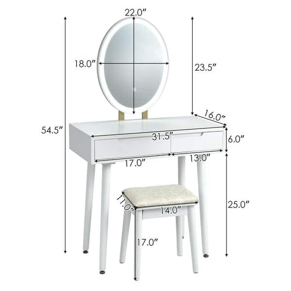 Touch Screen Vanity Makeup Table Stool Set - 31.5" x 16" x 54.5" (L x W ...