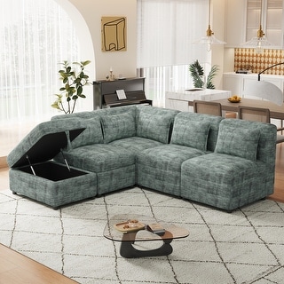 5-Seat Straight Row Sectional Sofa Couches with Storage Ottoman - Bed ...