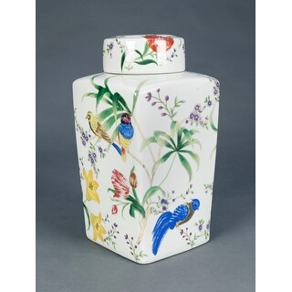 Aa Importing Birds And Flowers Square Ginger Jar With Lid - 13 X 8.5 X ...