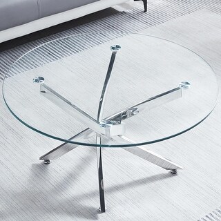 Modern Round Tempered Glass Coffee Table with Chrome Legs & Sculptural ...