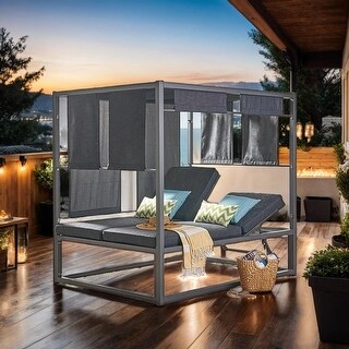 1-Piece Aluminum Patio Daybed with Retractable Canopy for Backyard ...