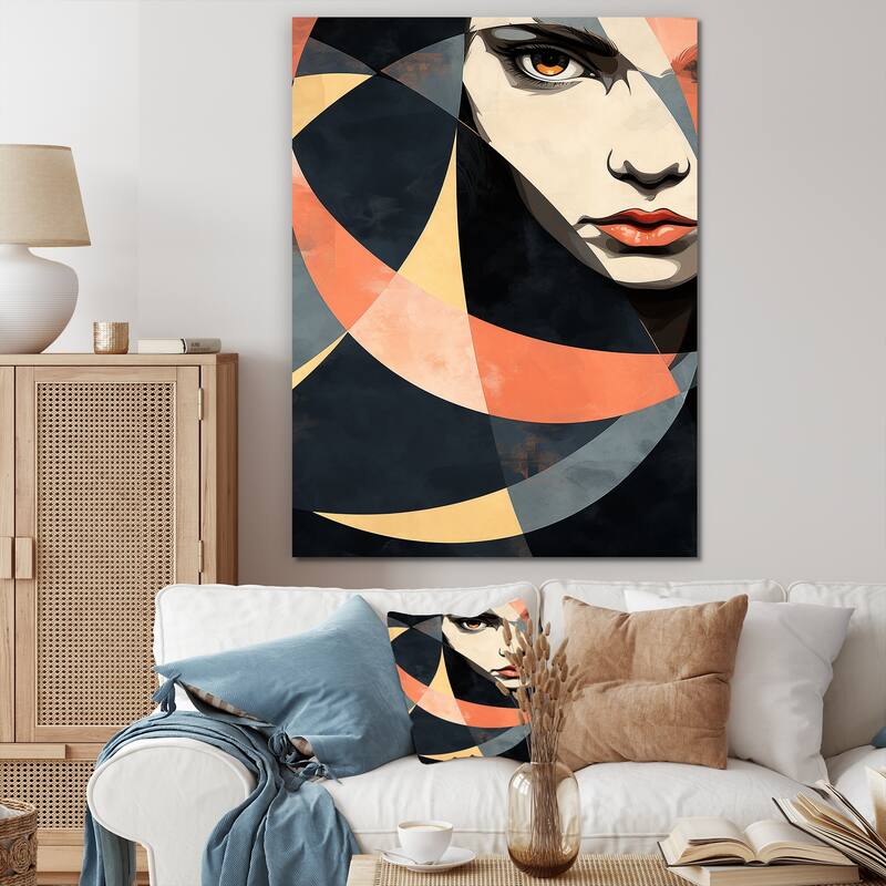 Designart "Black And Pink Woman Cubist Portrait III" Abstract Cubism ...